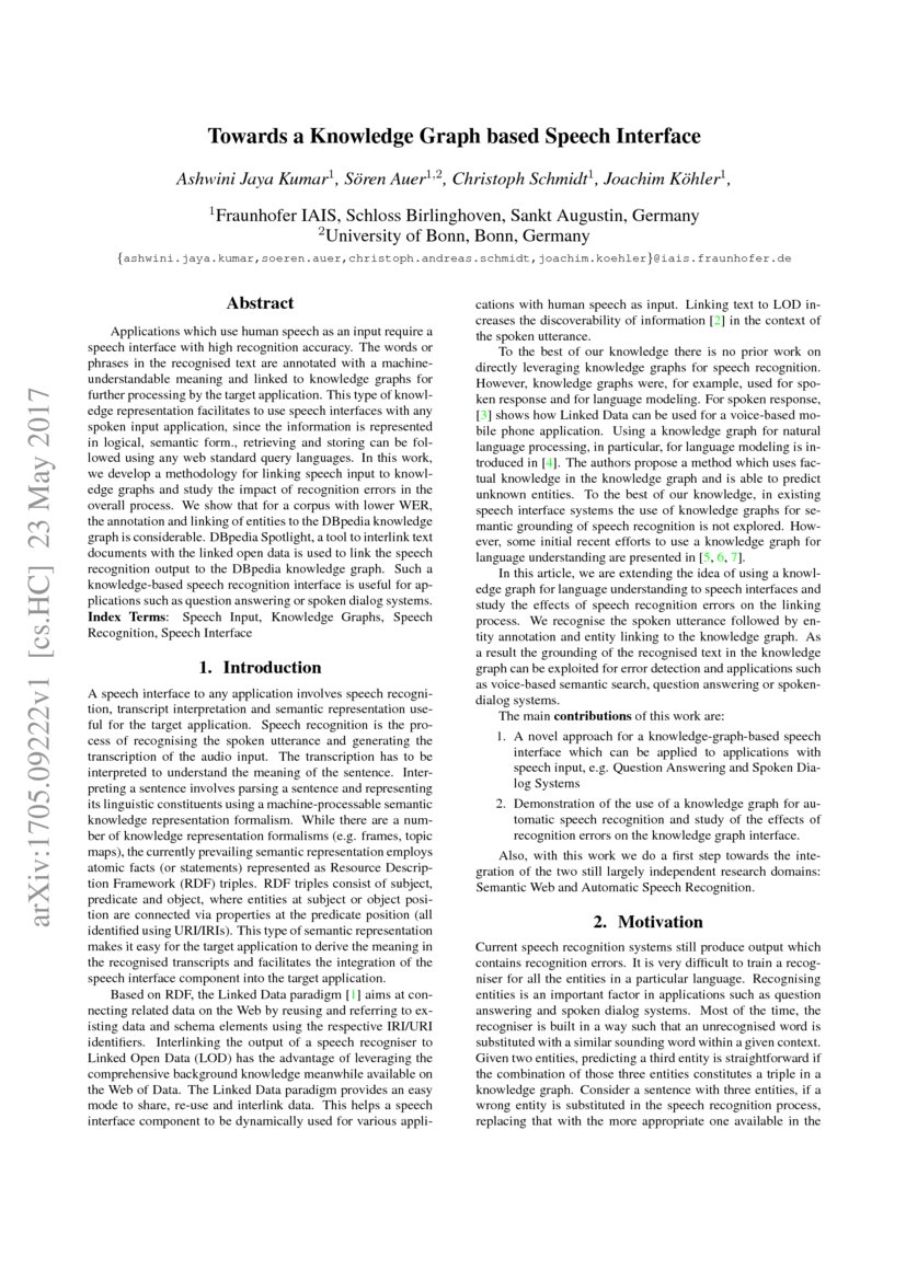 Towards a Knowledge Graph based Speech Interface | DeepAI