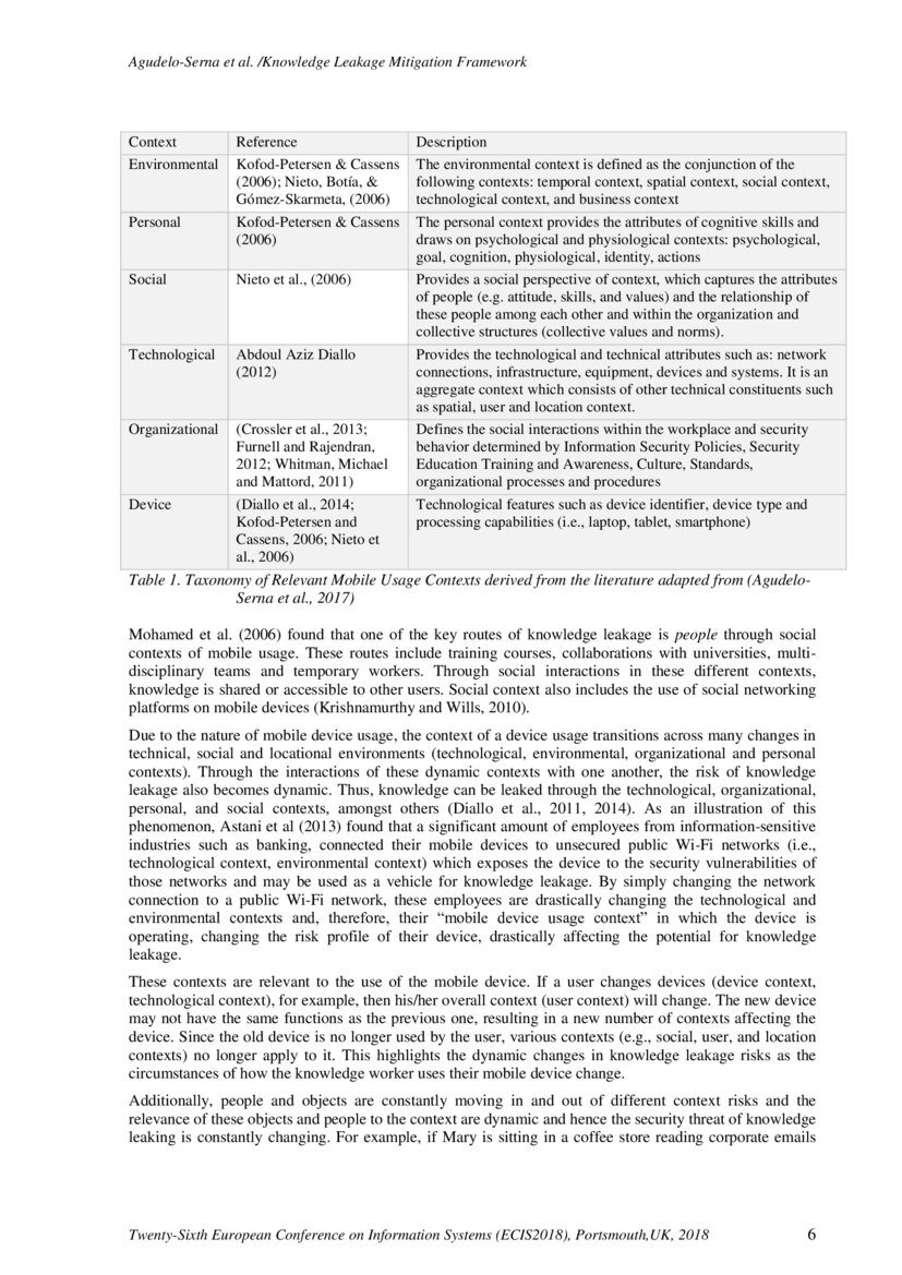 Towards A Knowledge Leakage Mitigation Framework For Mobile Devices In