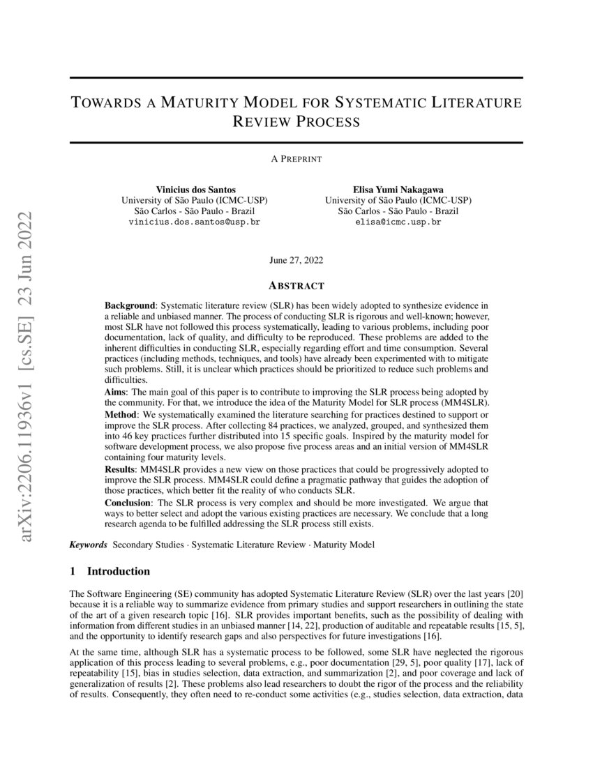 Towards a Maturity Model for Systematic Literature Review Process | DeepAI