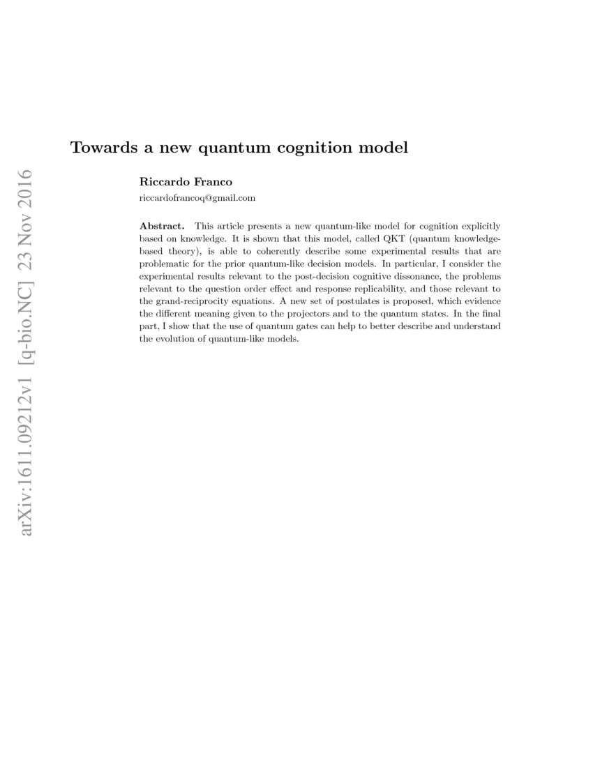 Towards a new quantum cognition model | DeepAI