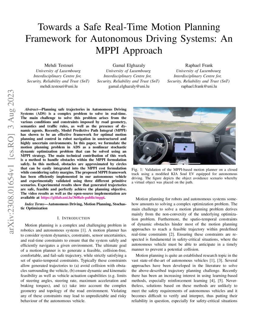 Towards A Safe Real Time Motion Planning Framework For Autonomous Driving Systems An Mppi