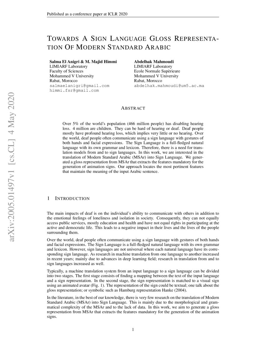Towards A Sign Language Gloss Representation Of Modern Standard Arabic ...