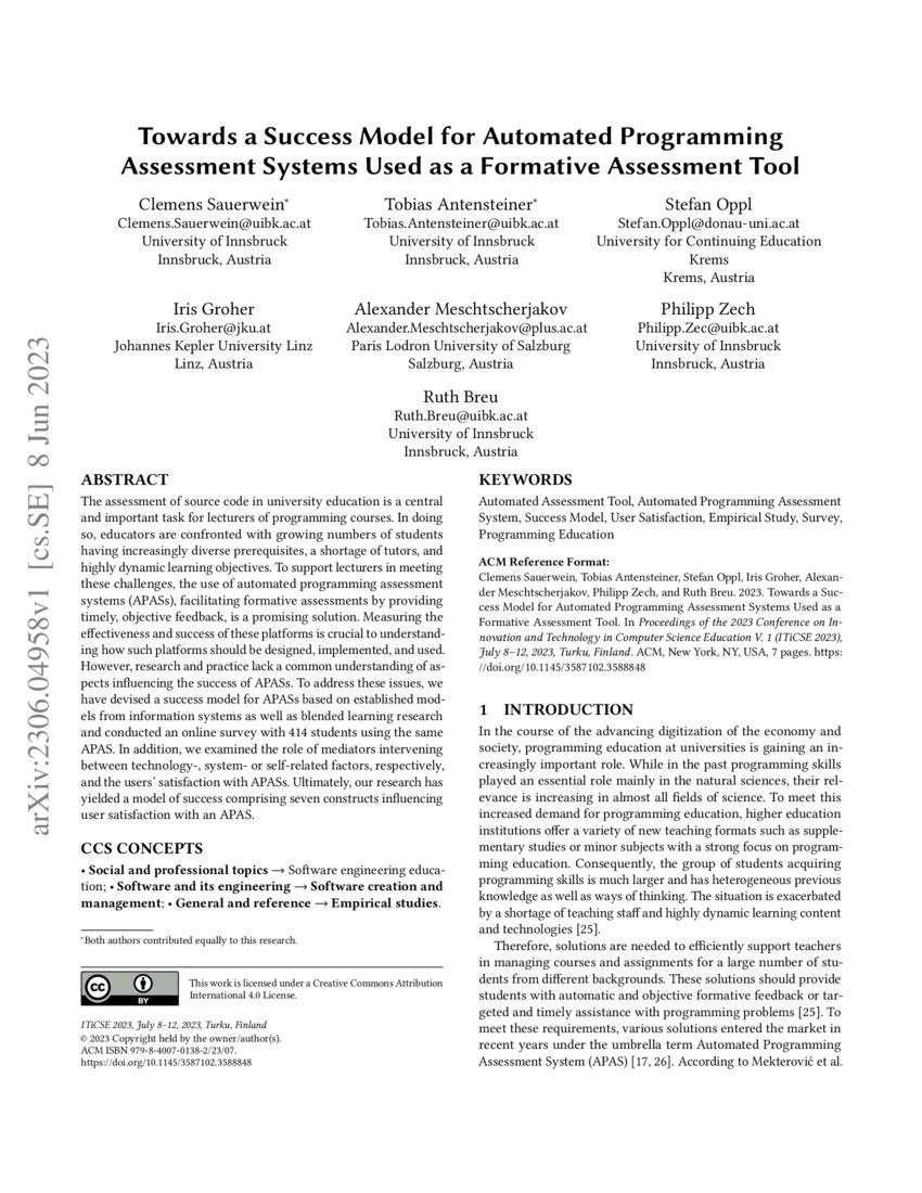 Towards A Success Model For Automated Programming Assessment Systems Used As A Formative