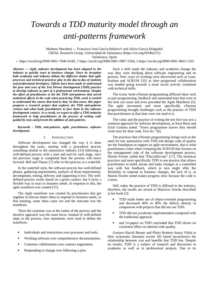 Towards a TDD maturity model through an anti-patterns framework | DeepAI