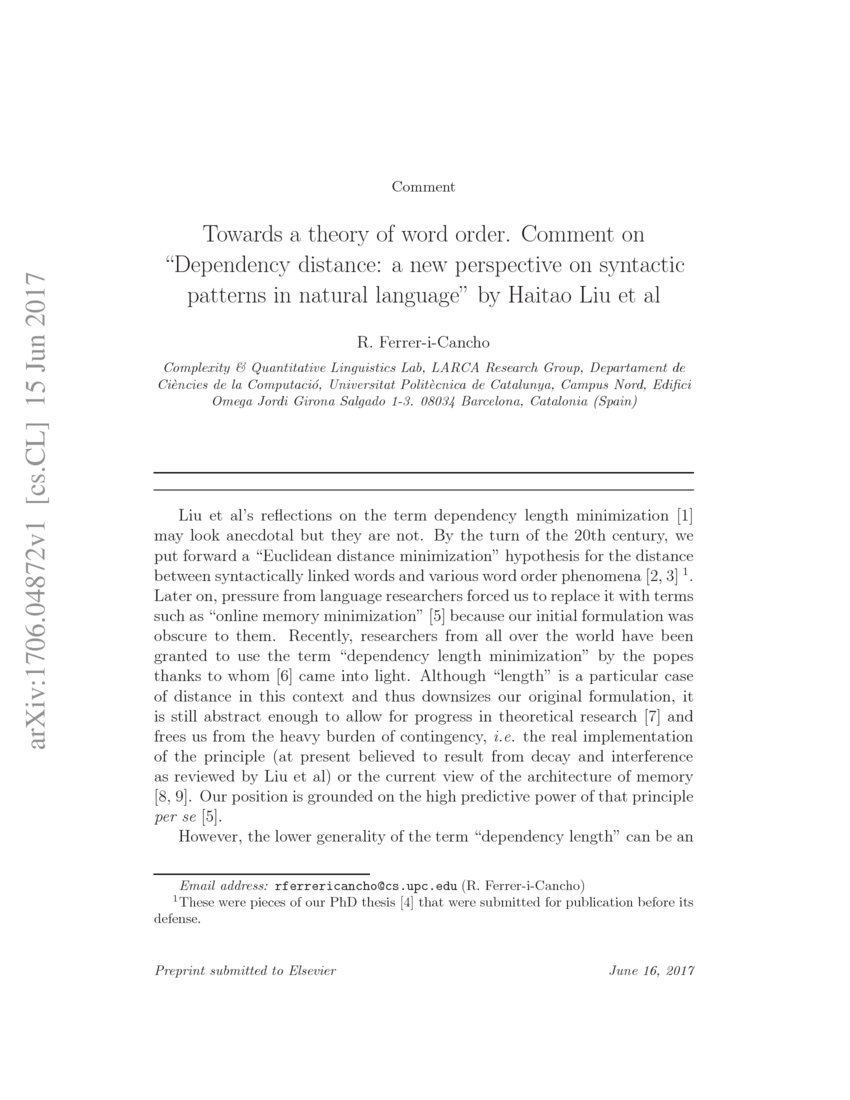 Towards A Theory Of Word Order Comment On Dependency Distance A New