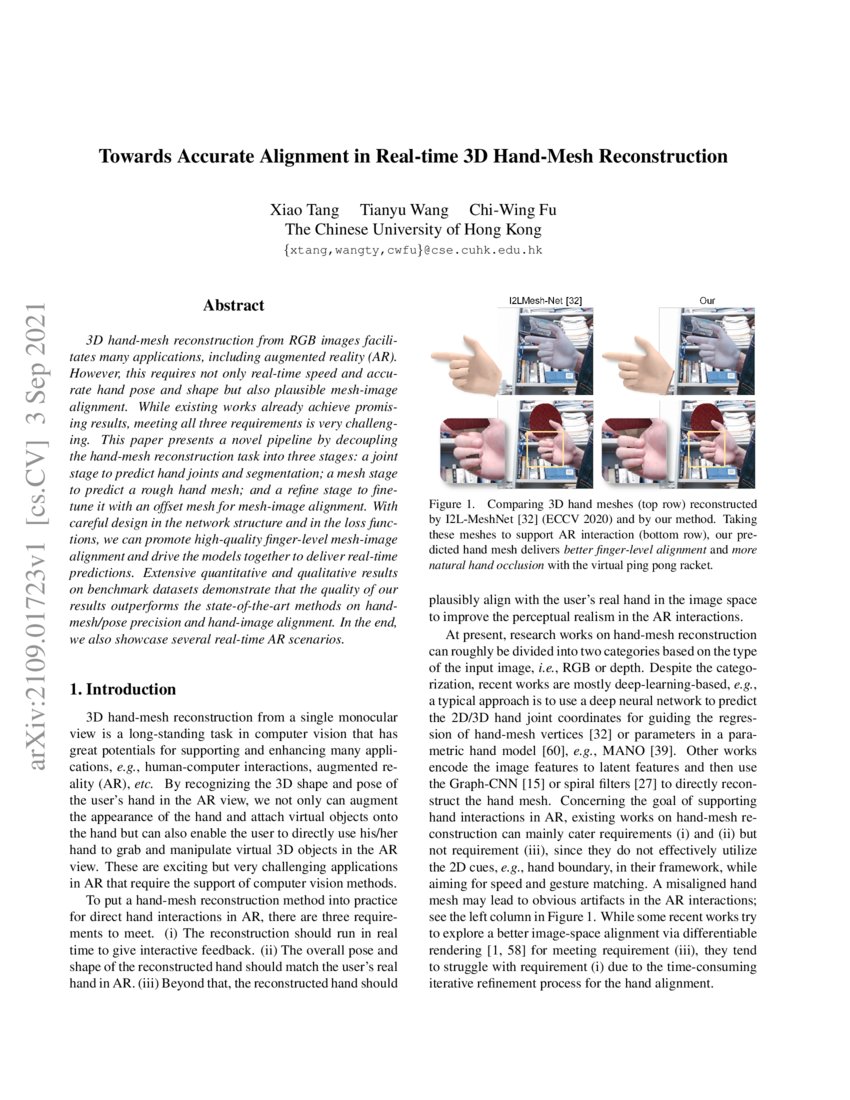 Towards Accurate Alignment in Real-time 3D Hand-Mesh Reconstruction ...
