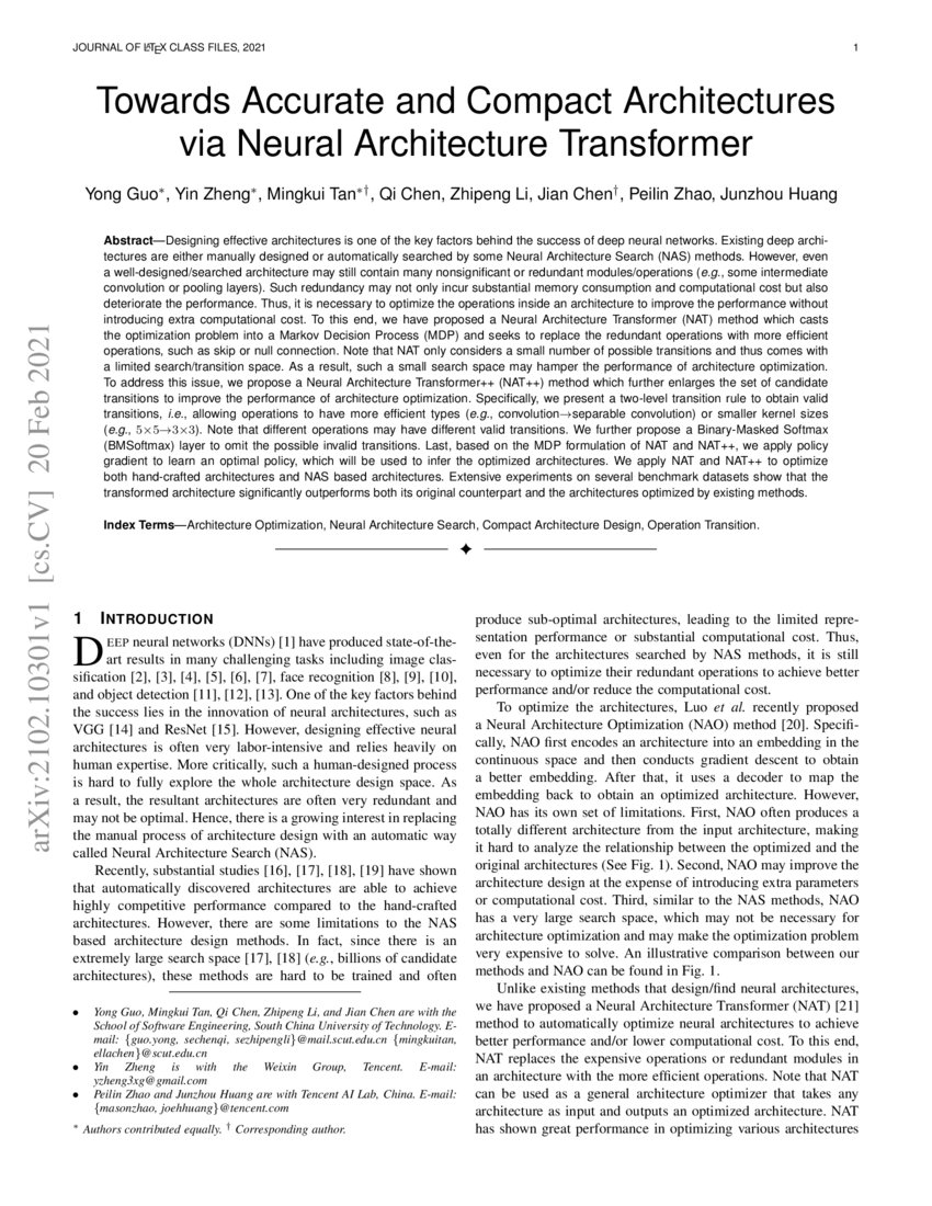 Towards Accurate and Compact Architectures via Neural Architecture Transformer | DeepAI