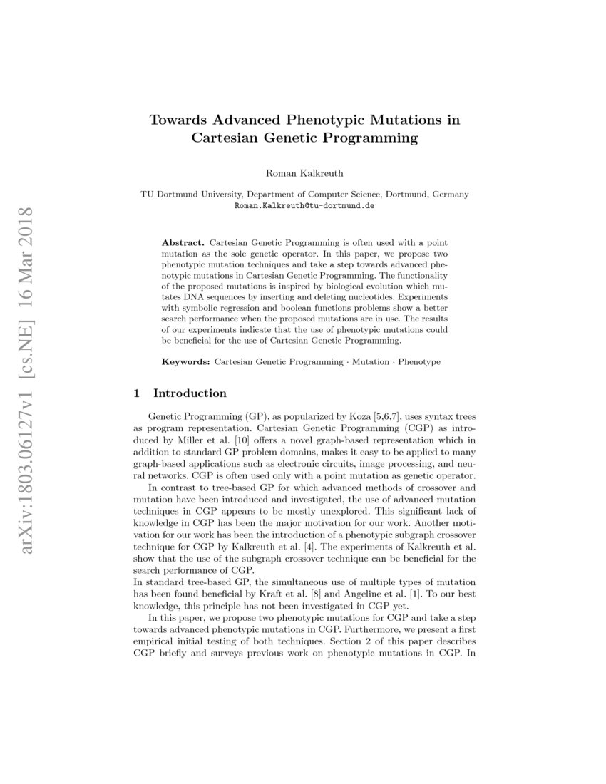 Towards Advanced Phenotypic Mutations In Cartesian Genetic Programming Deepai