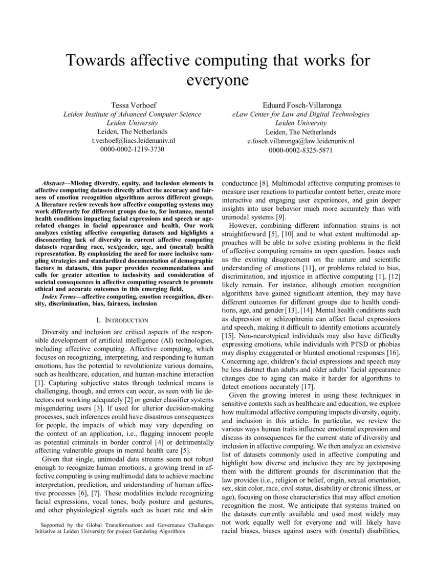 Towards affective computing that works for everyone | DeepAI