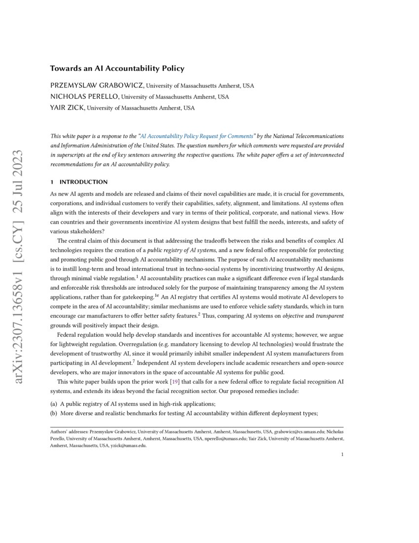 Towards an AI Accountability Policy | DeepAI