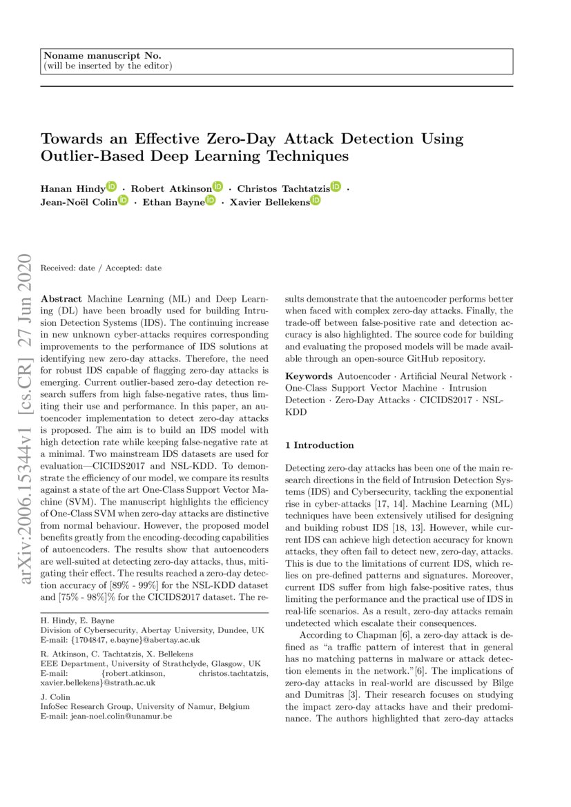 Towards An Effective Zero Day Attack Detection Using Outlier Based Deep Learning Techniques Deepai 8294