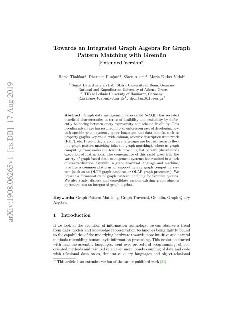 Towards an Integrated Graph Algebra for Graph Pattern Matching with Gremlin (Extended Version ...