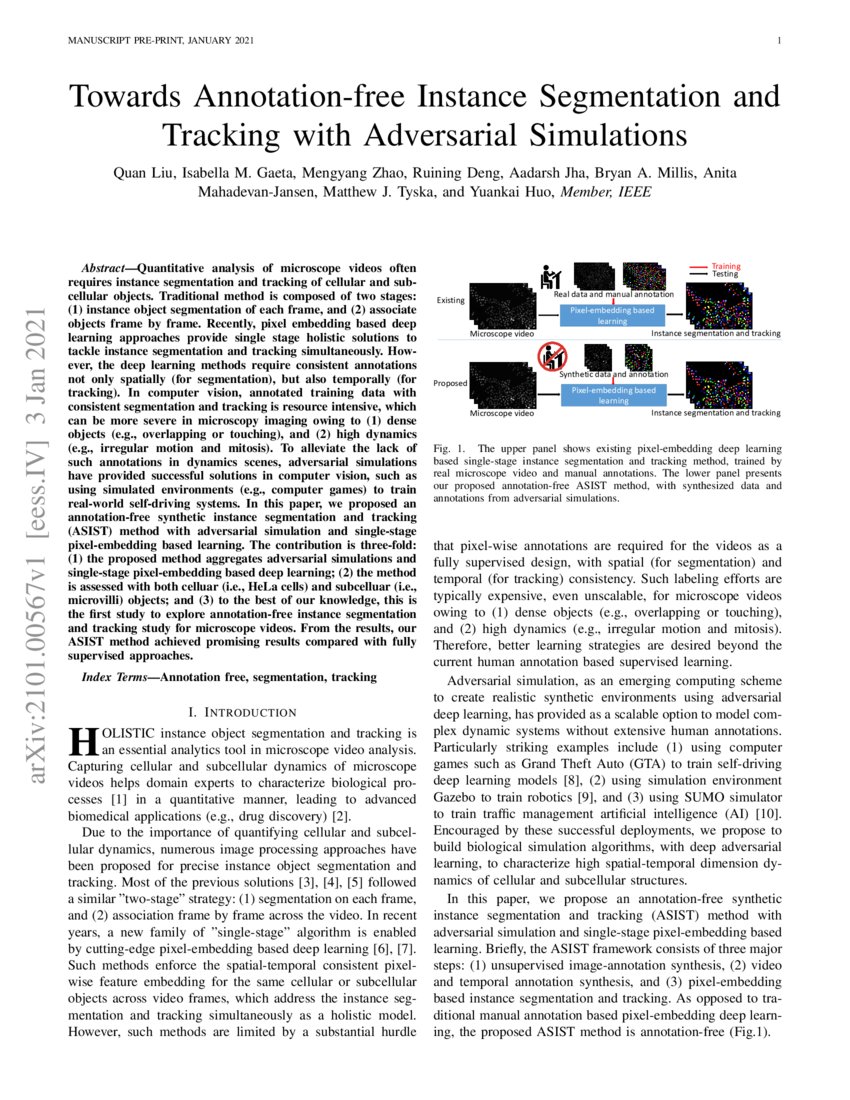 Towards Annotation Free Instance Segmentation And Tracking With Adversarial Simulations Deepai