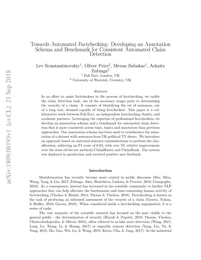 Towards Automated Factchecking Developing An Annotation Schema And Benchmark For Consistent