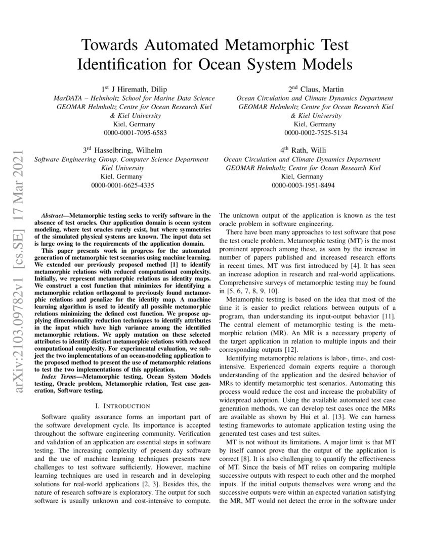 Towards Automated Metamorphic Test Identification For Ocean System Models Deepai