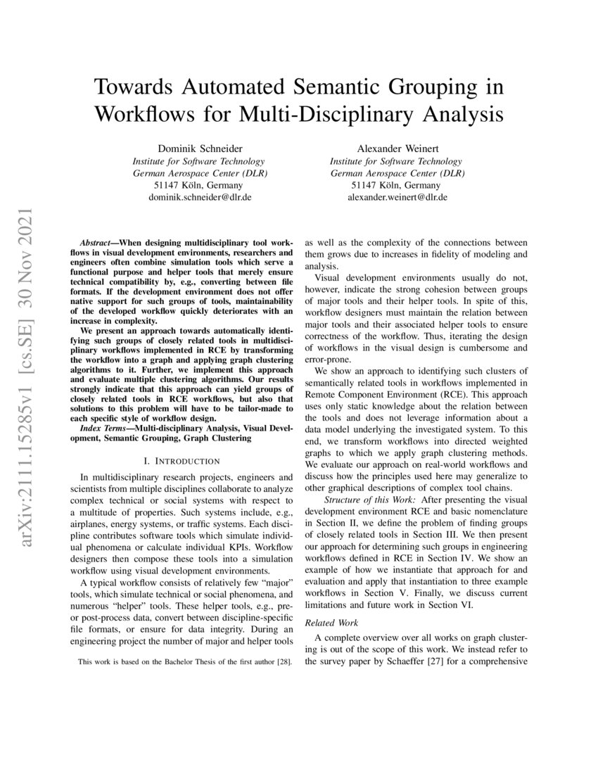 Towards Automated Semantic Grouping in Workflows for Multi-Disciplinary Analysis | DeepAI