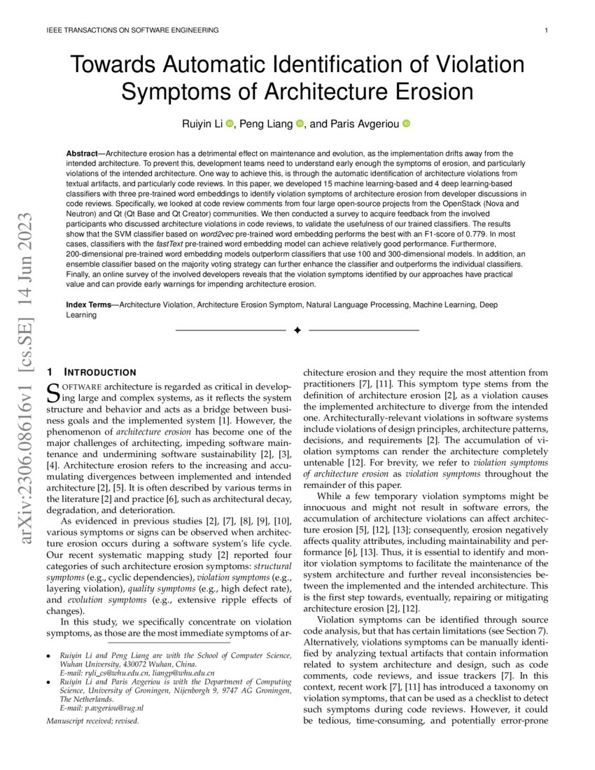 Towards Automatic Identification of Violation Symptoms of Architecture Erosion | DeepAI