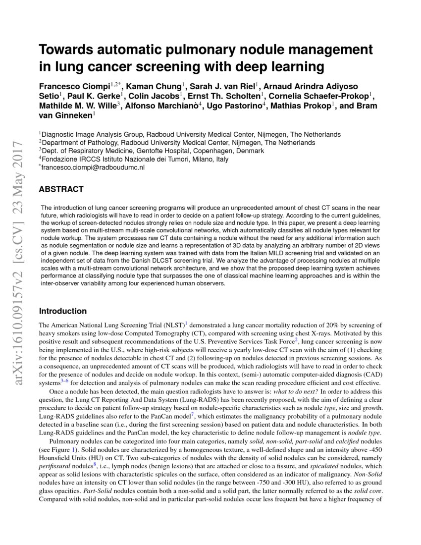 Towards Automatic Pulmonary Nodule Management In Lung Cancer Screening With Deep Learning Deepai