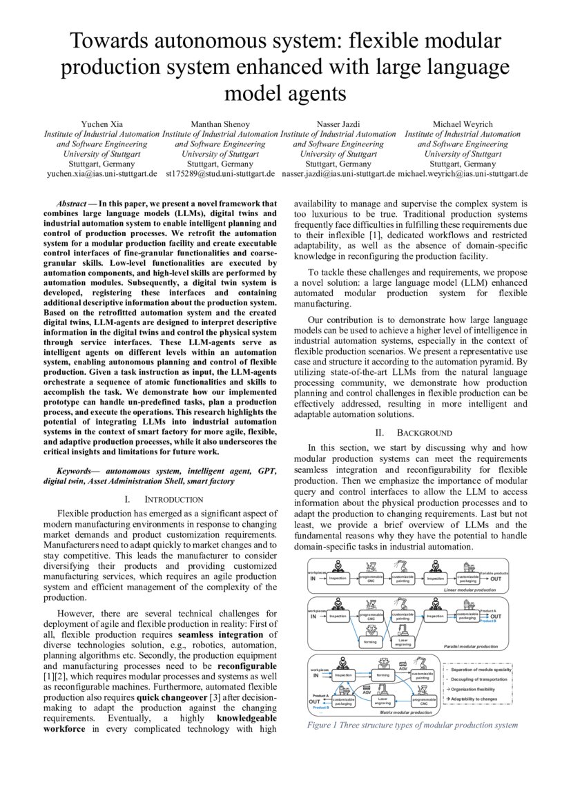 Towards Autonomous System Flexible Modular Production System Enhanced