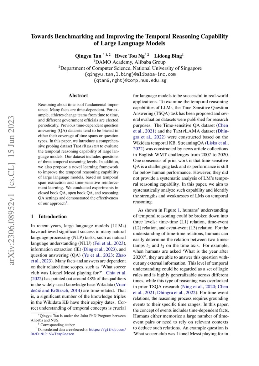 Towards Benchmarking And Improving The Temporal Reasoning Capability Of Large Language Models