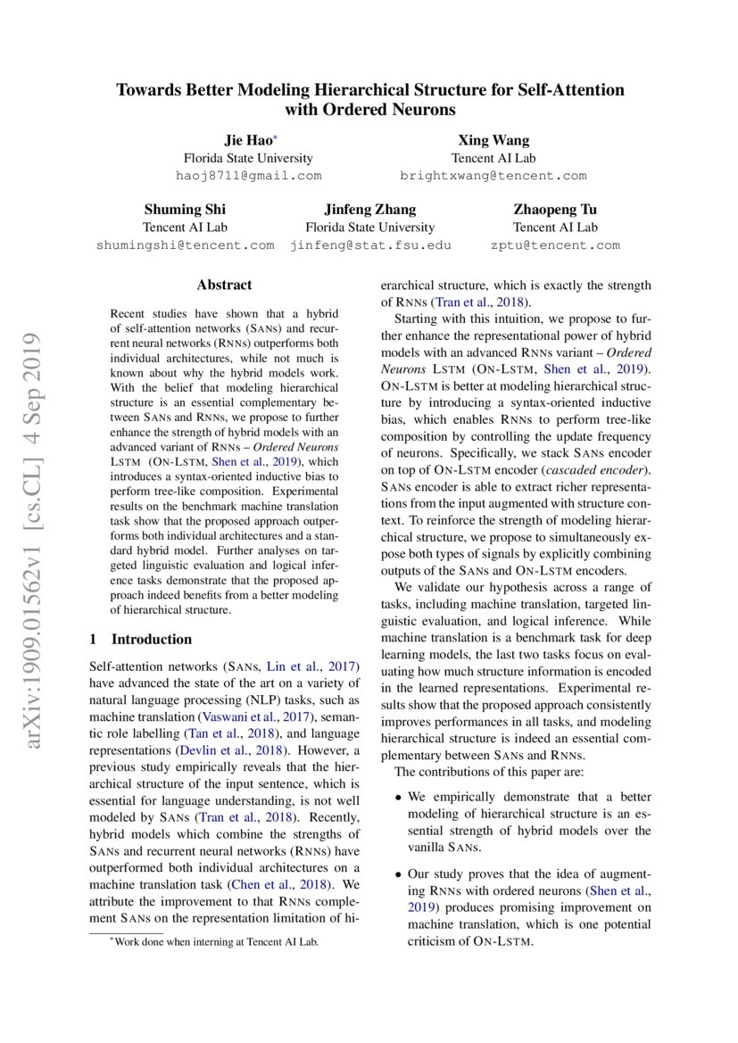 Towards Better Modeling Hierarchical Structure For Self Attention With Ordered Neurons Deepai