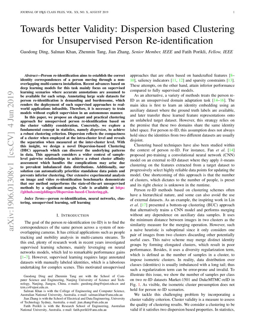 Towards better Validity: Dispersion based Clustering for Unsupervised Person Re-identification ...