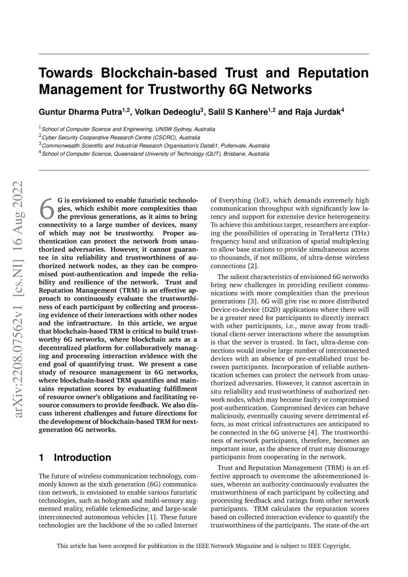Towards Blockchain-based Trust and Reputation Management for ... Towards Blockchain-based Trust and Reputation Management for ...