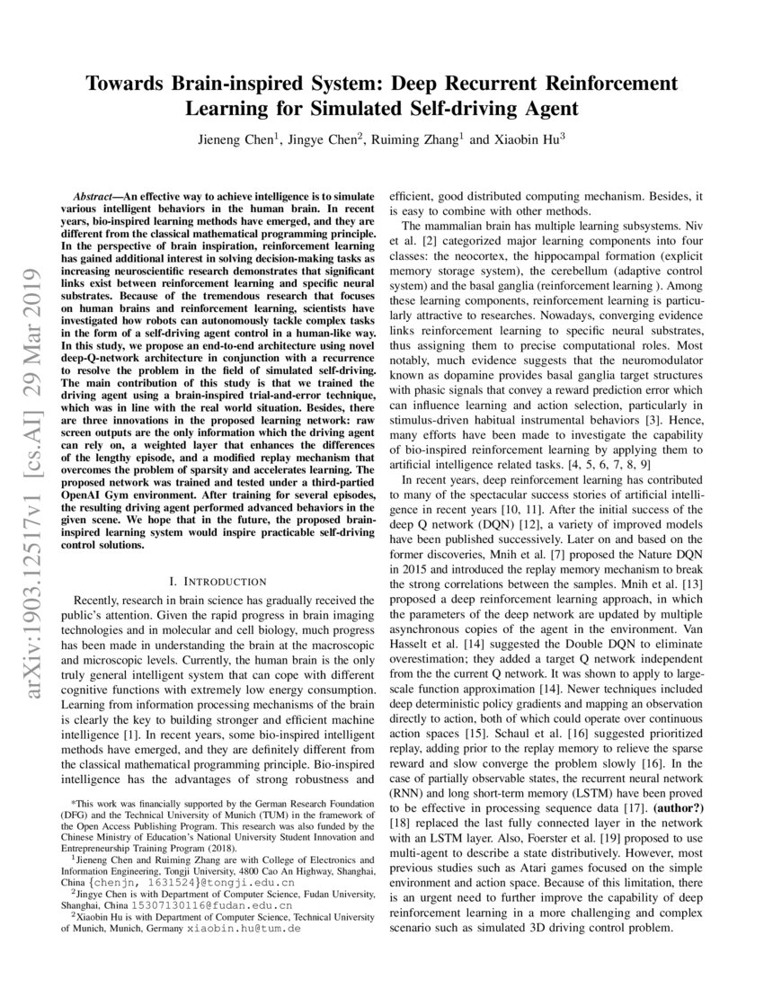Towards Brain Inspired System Deep Recurrent Reinforcement Learning For Simulated Self Driving
