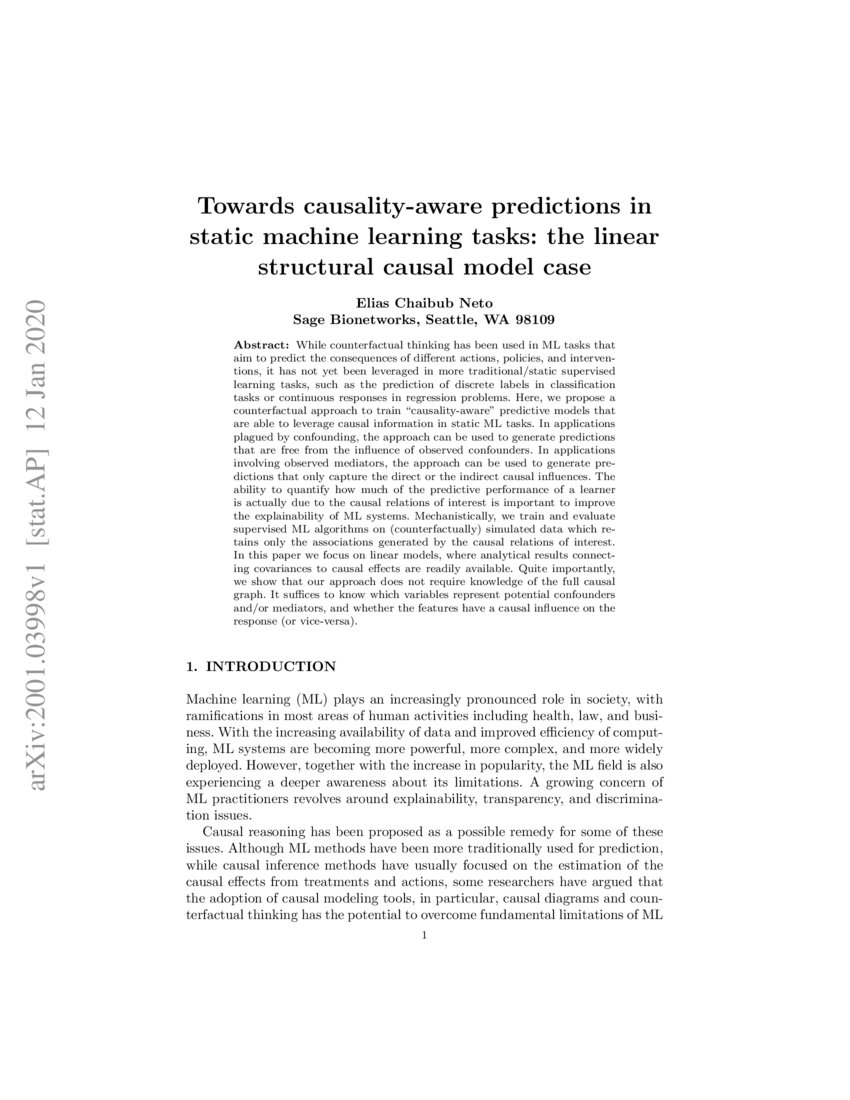 Towards causality-aware predictions in static machine learning tasks ...