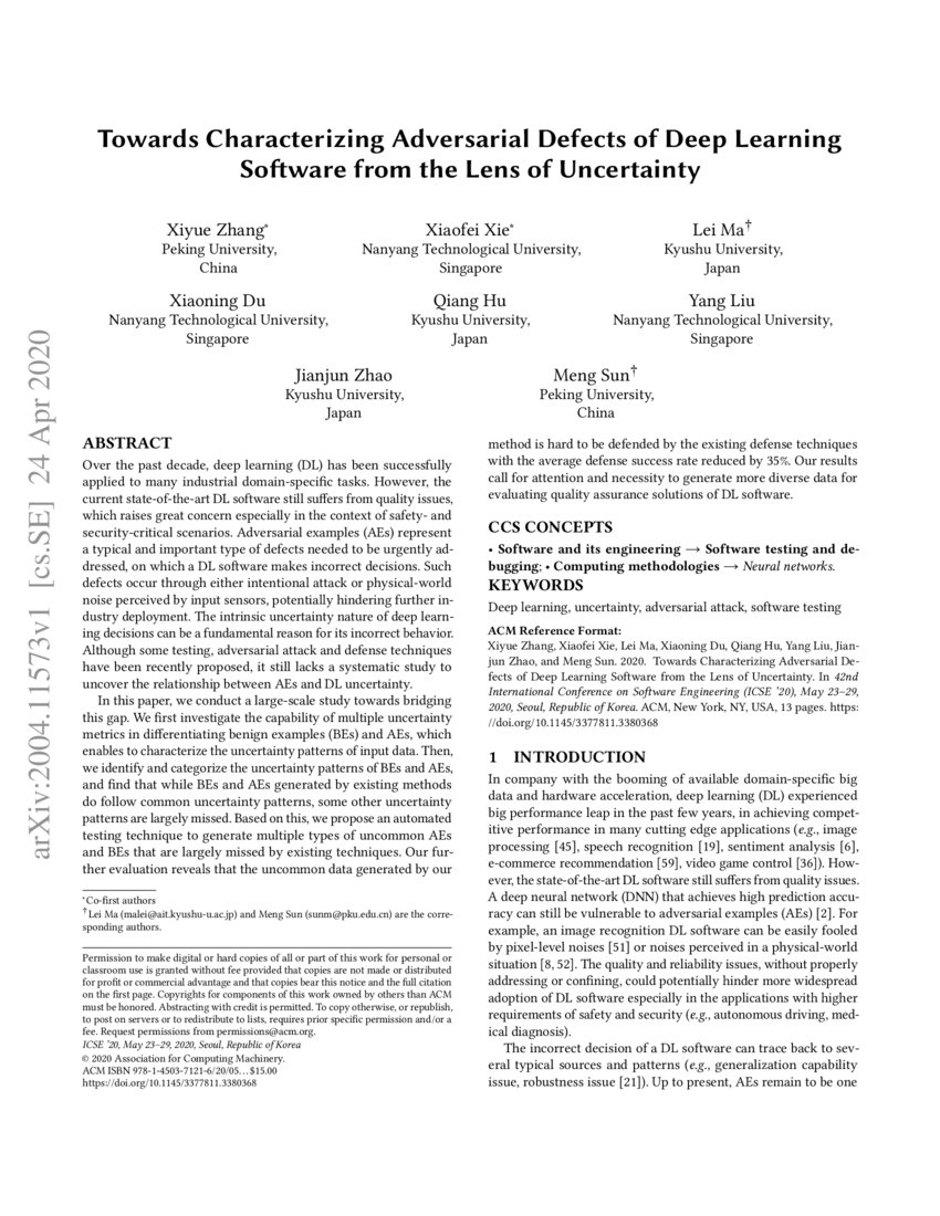 Towards Characterizing Adversarial Defects of Deep Learning Software from the Lens of ...