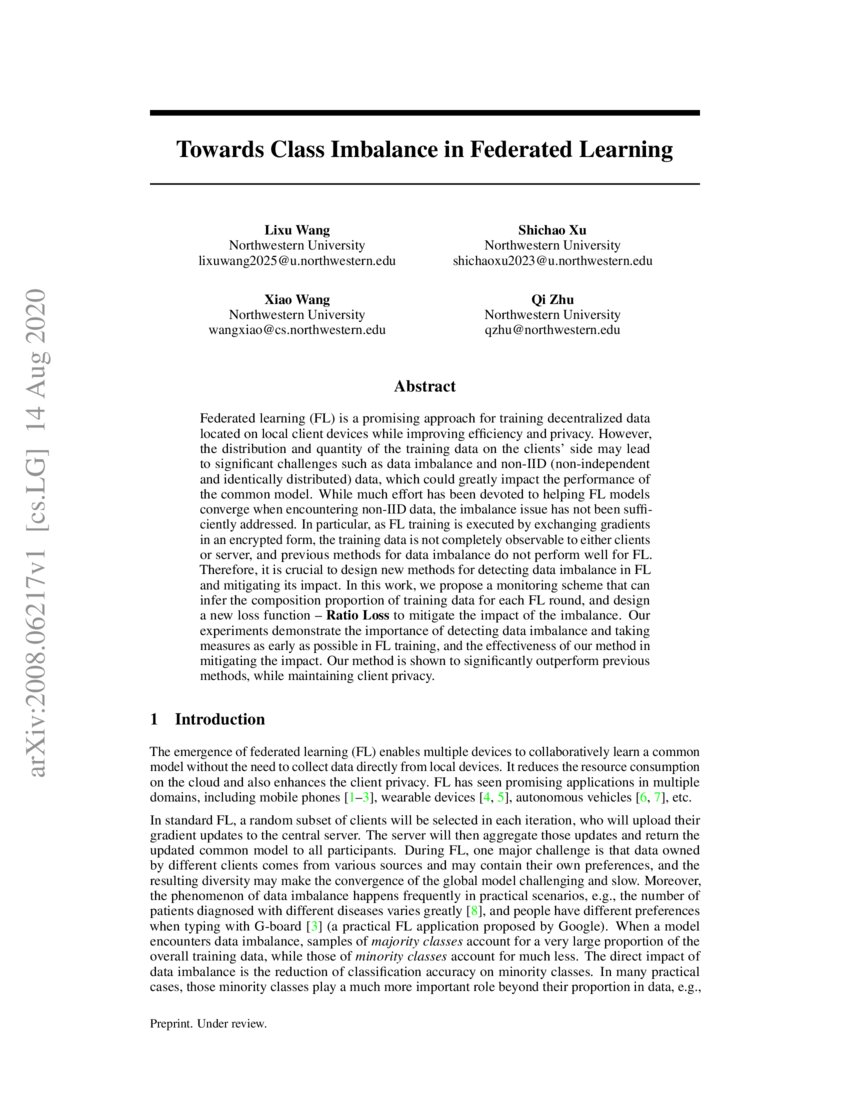 Towards Class Imbalance in Federated Learning | DeepAI