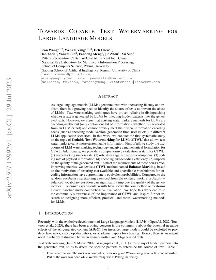 Towards Codable Text Watermarking for Large Language Models | DeepAI