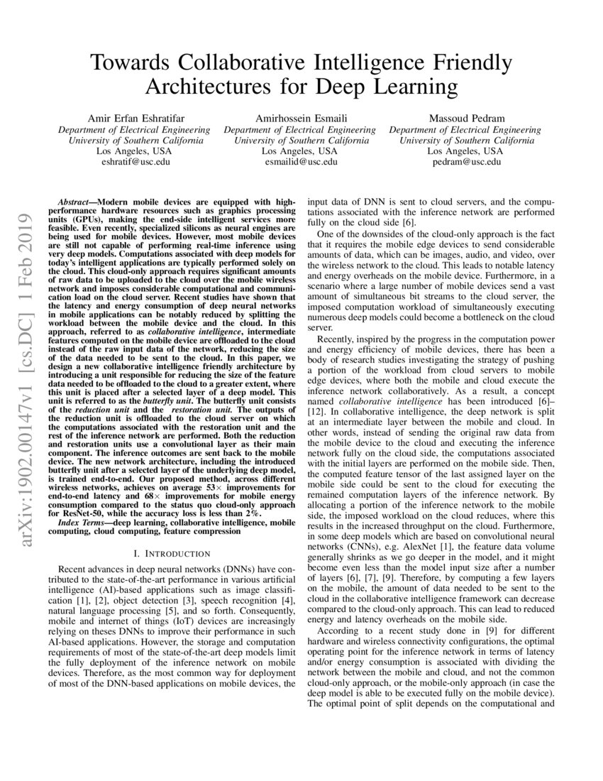 Towards Collaborative Intelligence Friendly Architectures for Deep Learning | DeepAI