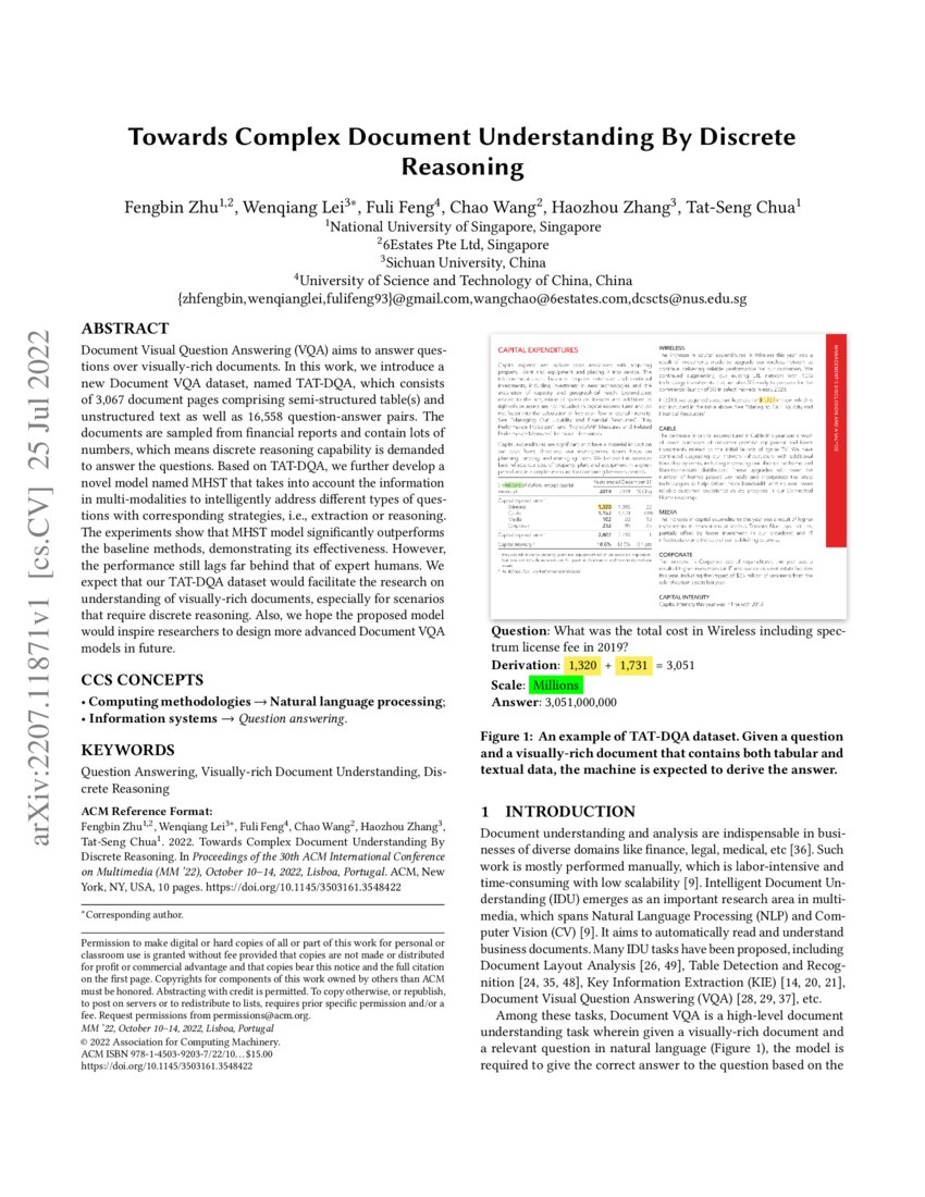 Towards Complex Document Understanding By Discrete Reasoning | DeepAI