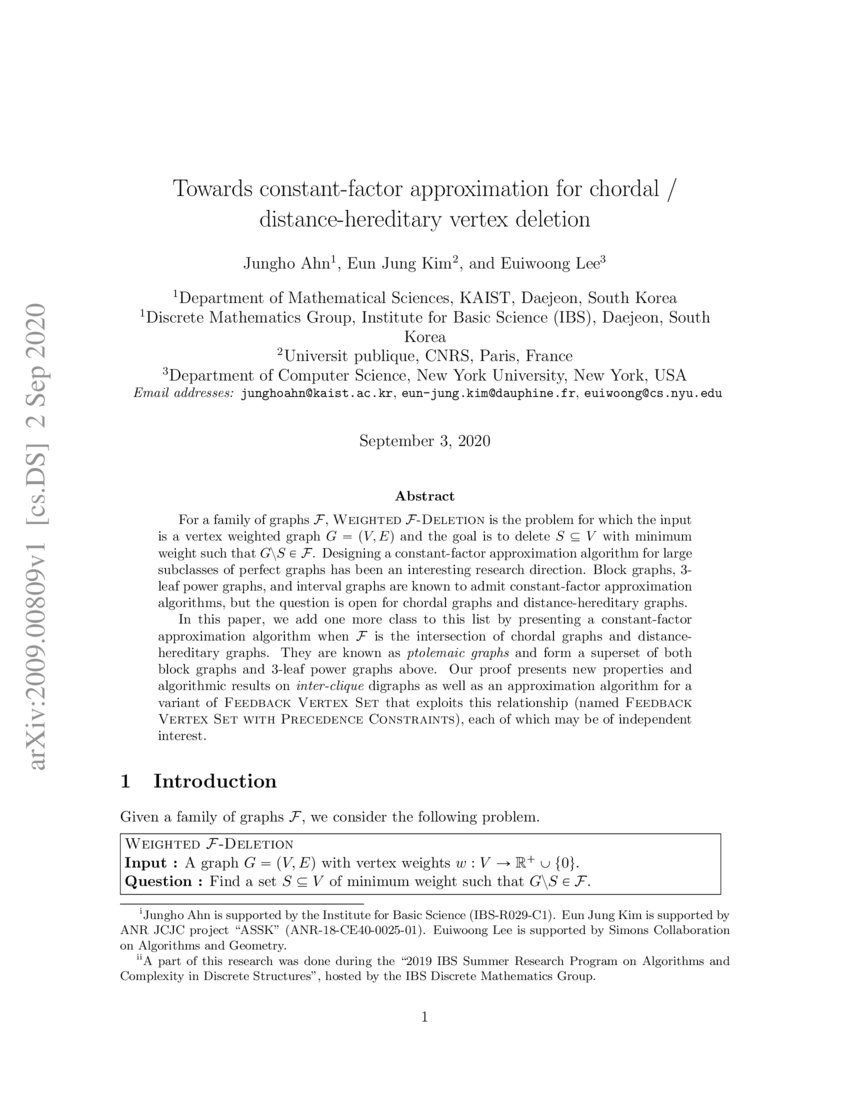 Towards Constant Factor Approximation For Chordal Distance Hereditary Vertex Deletion Deepai
