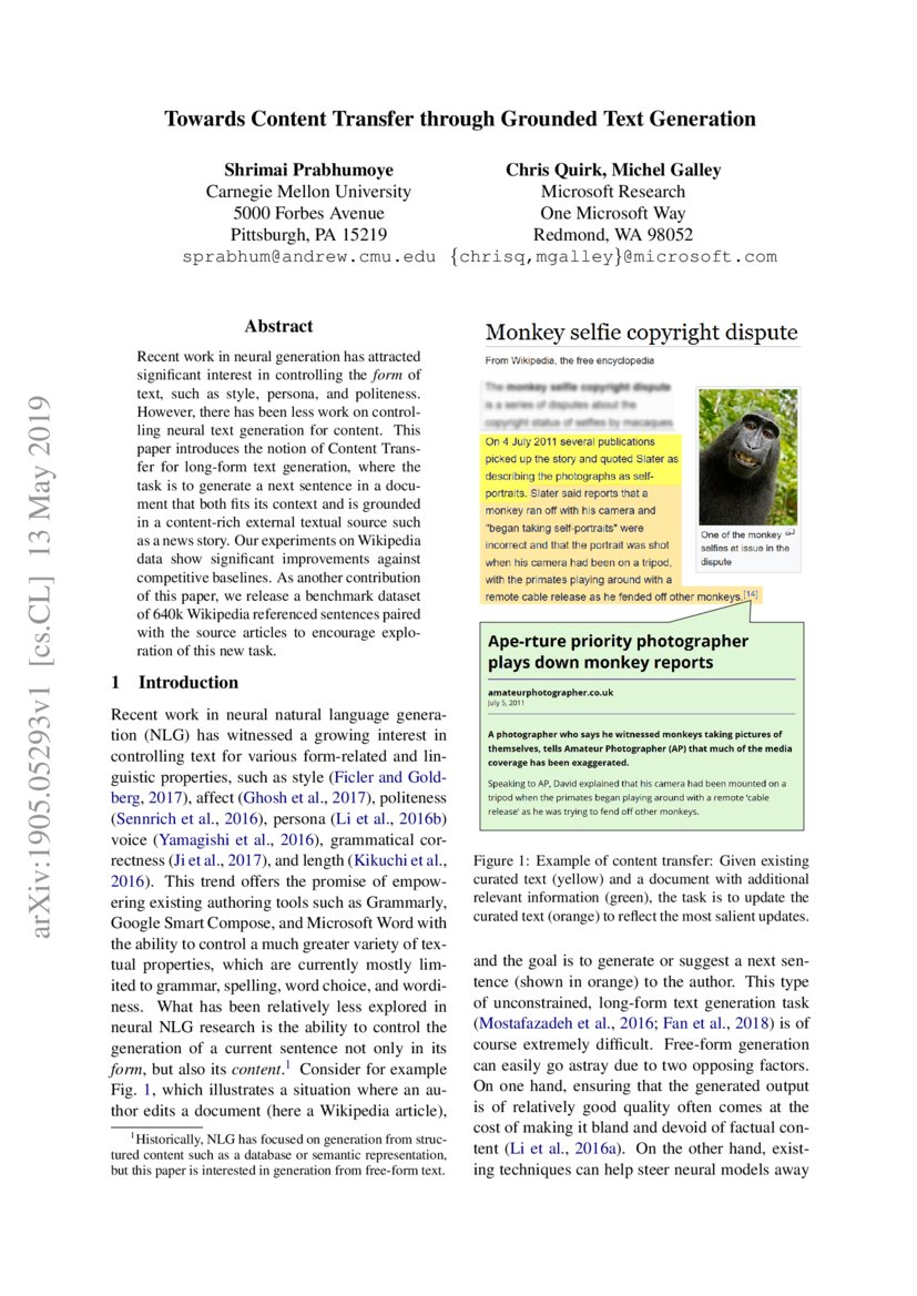 Towards Content Transfer through Grounded Text Generation | DeepAI