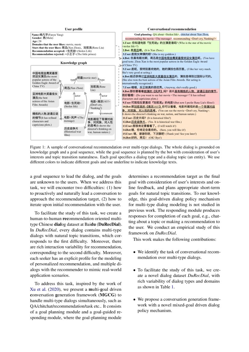Towards Conversational Recommendation over Multi-Type Dialogs | DeepAI