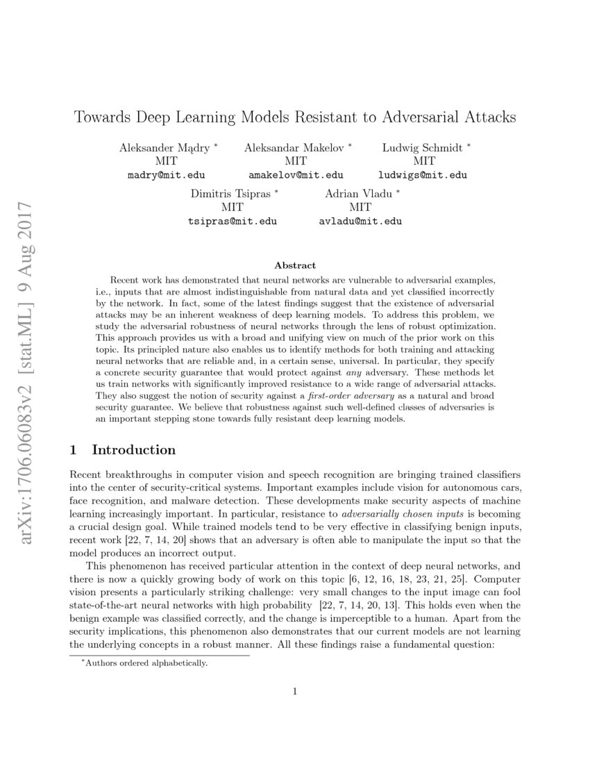 Towards Deep Learning Models Resistant to Adversarial Attacks | DeepAI