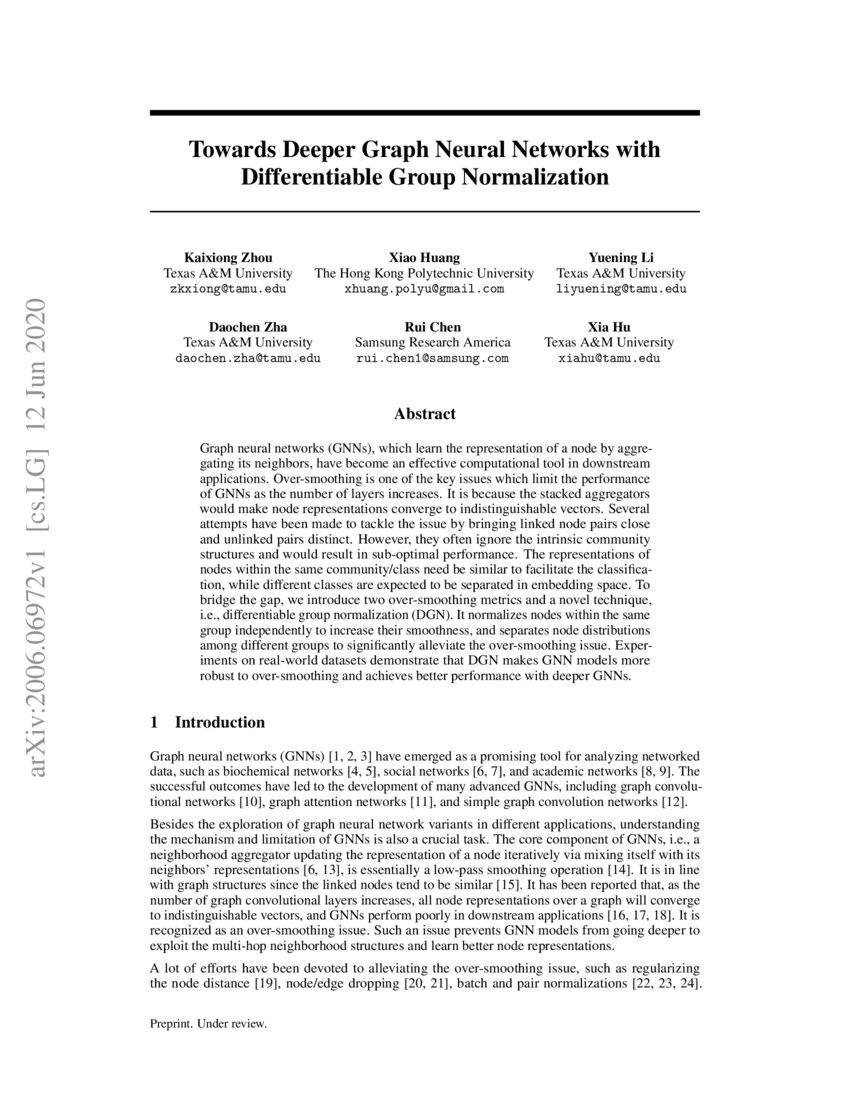 Towards Deeper Graph Neural Networks with Differentiable Group Normalization | DeepAI