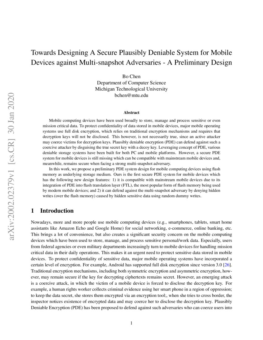 Towards Designing A Secure Plausibly Deniable System for Mobile Devices ...