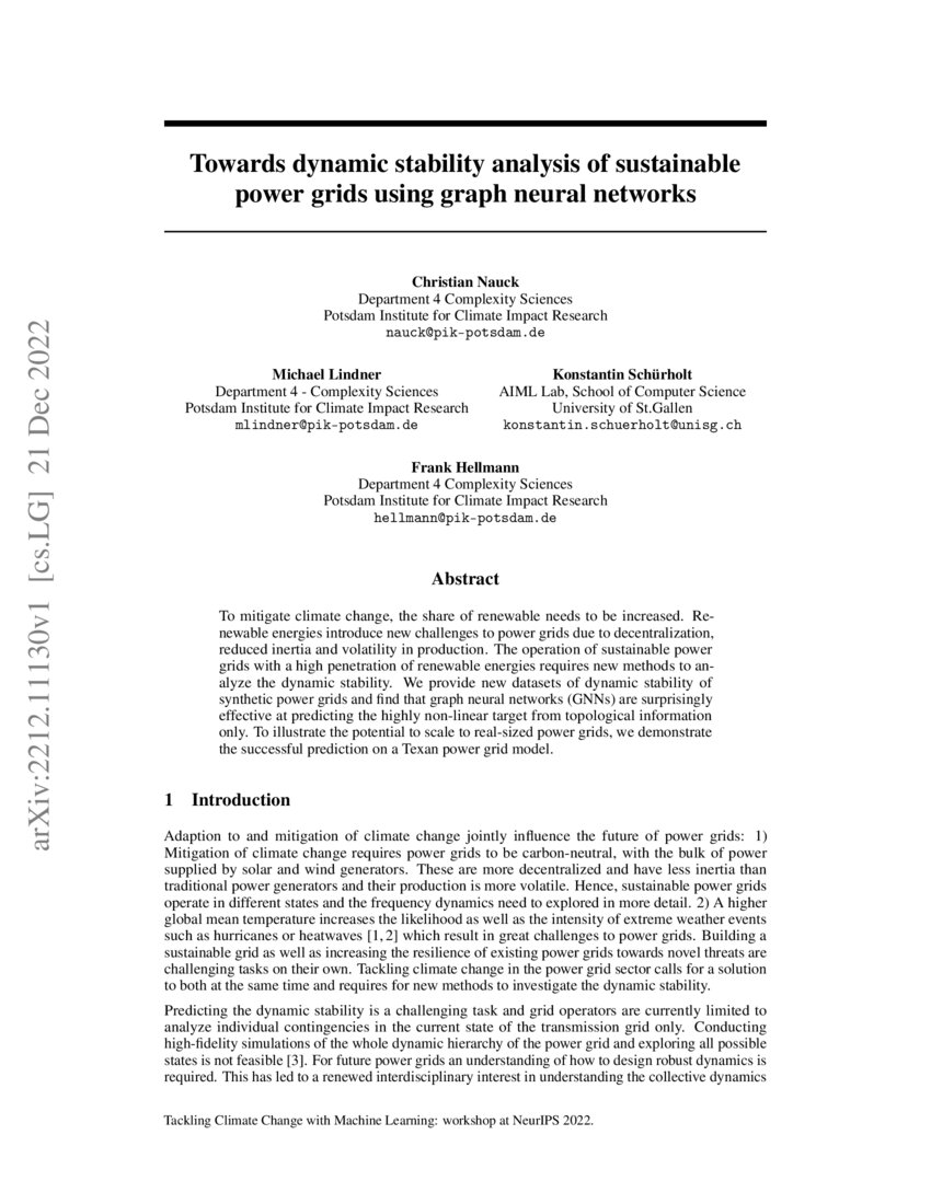 Towards dynamic stability analysis of sustainable power grids using ... Towards dynamic stability analysis of sustainable power grids using ...