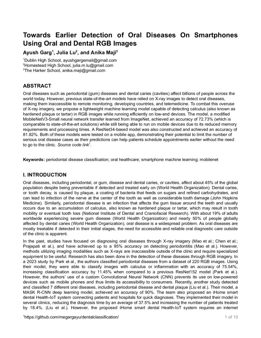 Towards Earlier Detection of Oral Diseases On Smartphones Using Oral ...