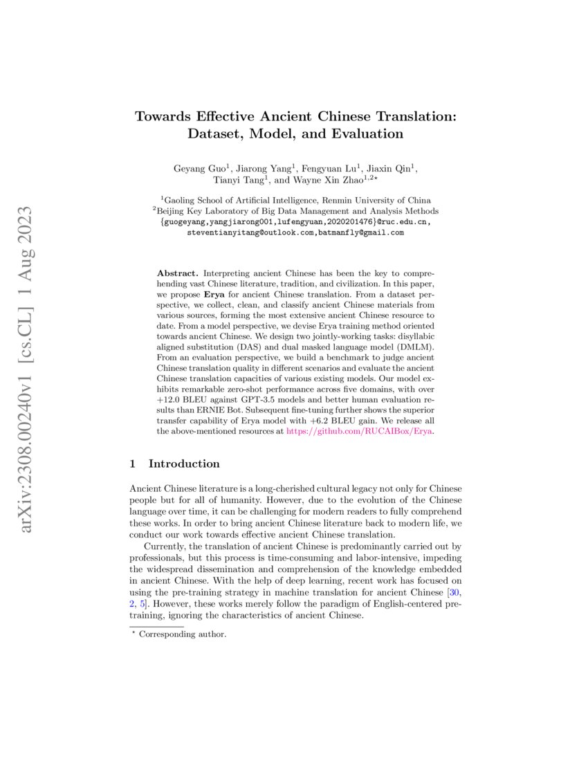 Towards Effective Ancient Chinese Translation: Dataset, Model, and ...