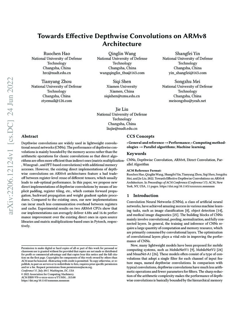 Towards Effective Depthwise Convolutions on ARMv8 Architecture | DeepAI