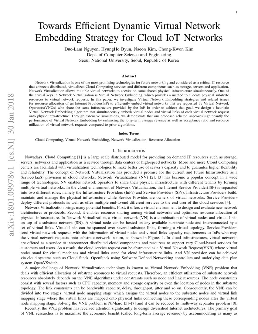 Towards Efficient Dynamic Virtual Network Embedding Strategy For Cloud Iot Networks Deepai