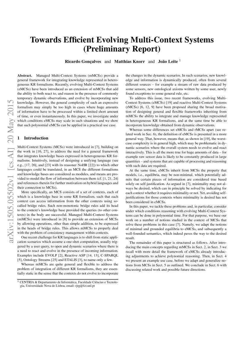 Towards Efficient Evolving Multi Context Systems Preliminary Report Deepai