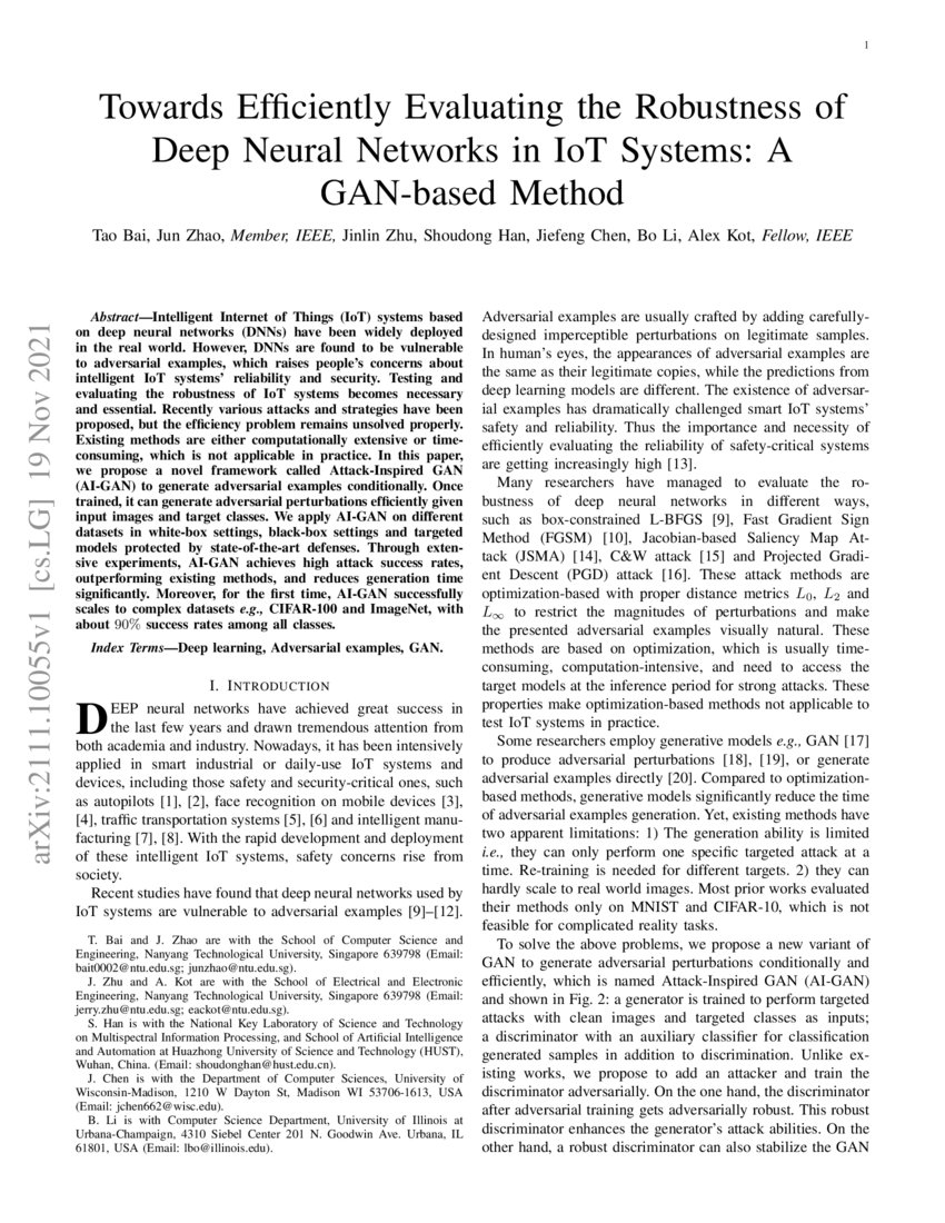 Towards Efficiently Evaluating the Robustness of Deep Neural Networks in IoT Systems: A GAN ...