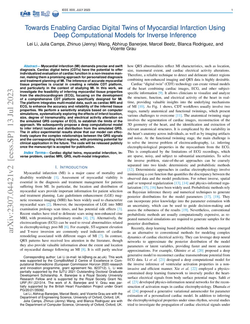 Towards Enabling Cardiac Digital Twins of Myocardial Infarction Using Deep Computational Models ...