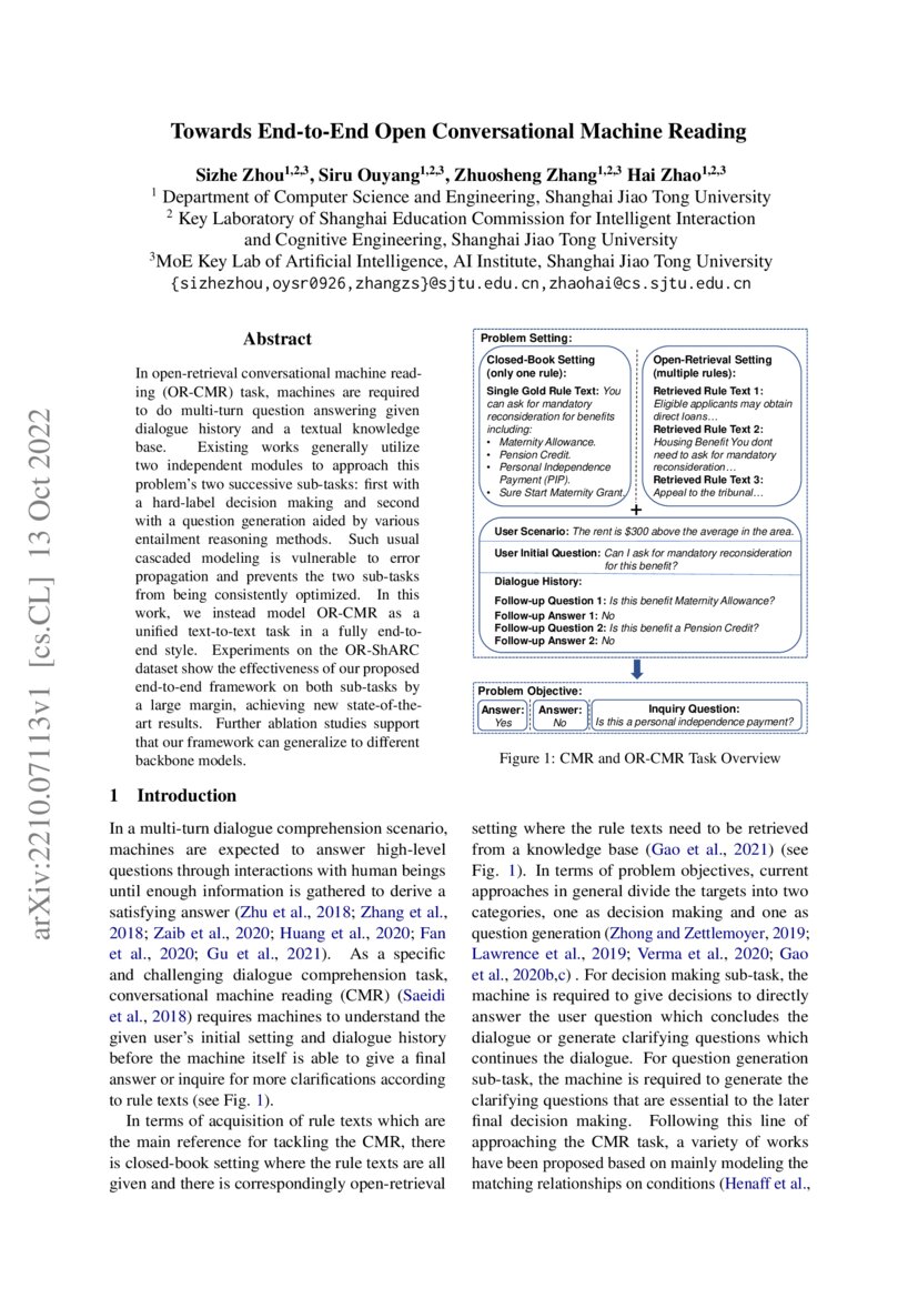 Towards End-to-End Open Conversational Machine Reading | DeepAI