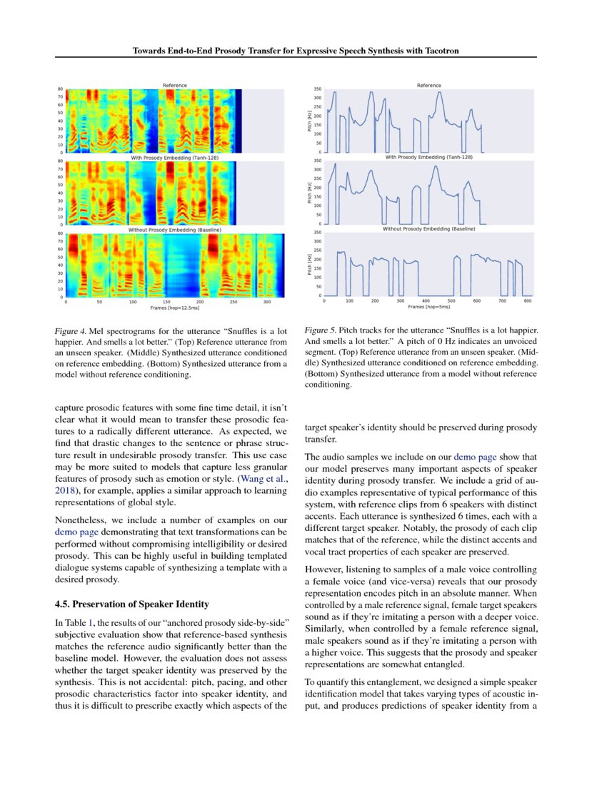 Towards End-to-End Prosody Transfer for Expressive Speech Synthesis with Tacotron | DeepAI